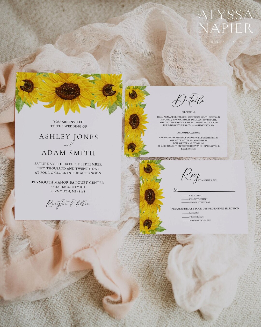 Sunflower Wedding Invitation Set, Rustic Wedding Invitation Suite ...