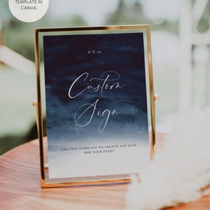 Dark Blue Watercolor Wedding Sign Customizable, Editable Wedding Sign ...