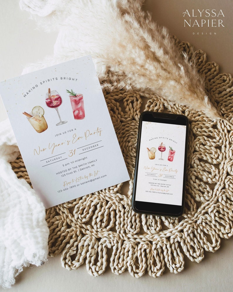 Making Spirits Bright Invitation Holiday Cocktail Party - Etsy