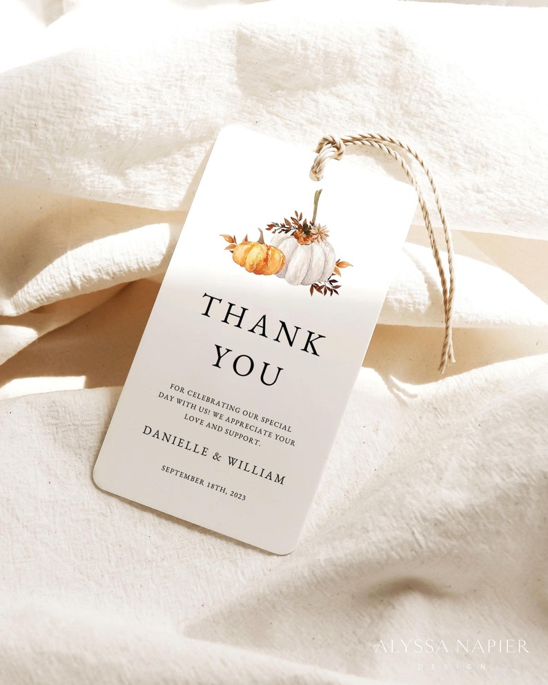 Fall Pumpkin Thank You Tags, Wedding Favor Tags Printable, Gift Tag ...