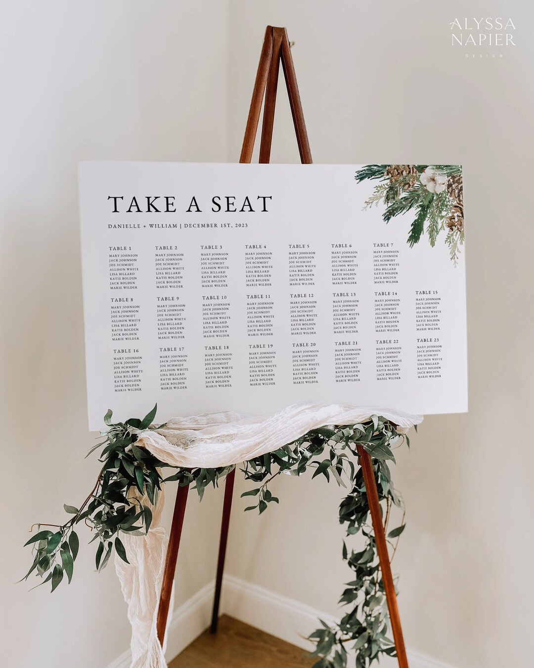 Rustic Winter Wedding Seating Chart Sign, Pine Cone Wedding Seating ...