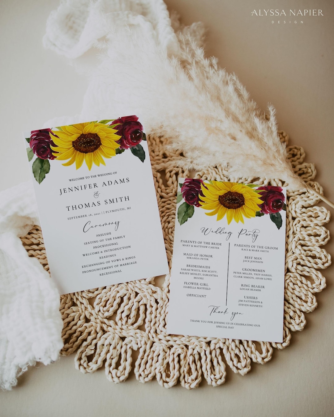 Sunflower Wedding Program Template, Sunflower and Roses Wedding ...
