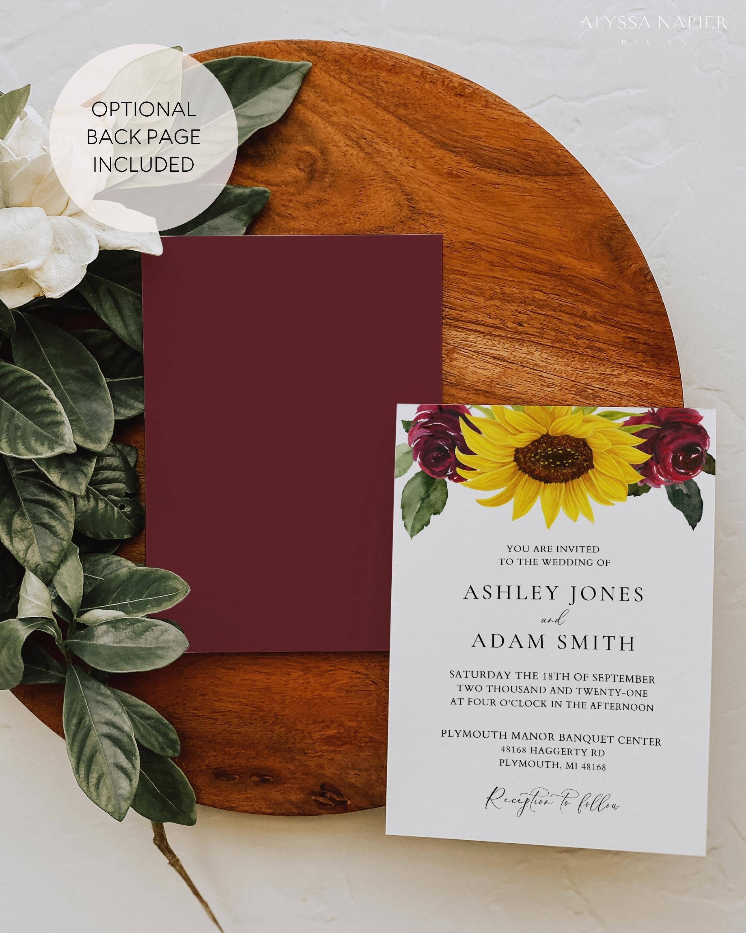 Printable Sunflower Wedding Invitation Template Sunflowers - Etsy Canada