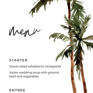 Palm Tree Wedding Menu Template Tropical Wedding Menu Card | Etsy