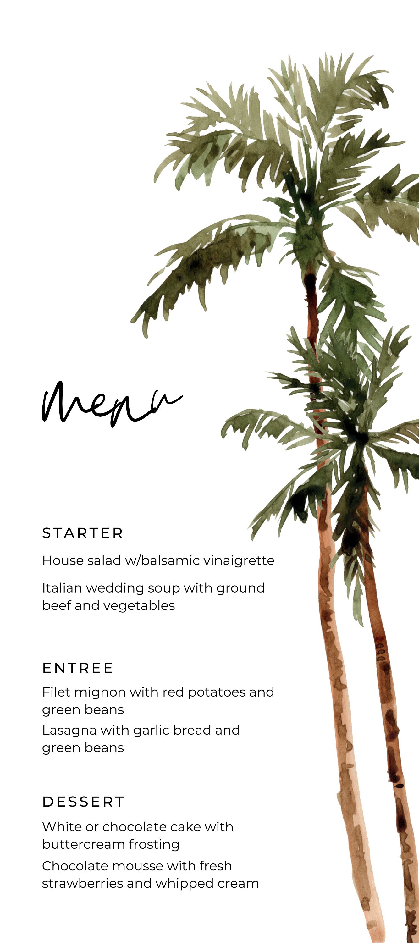 Palm Tree Wedding Menu Template Tropical Wedding Menu Card | Etsy