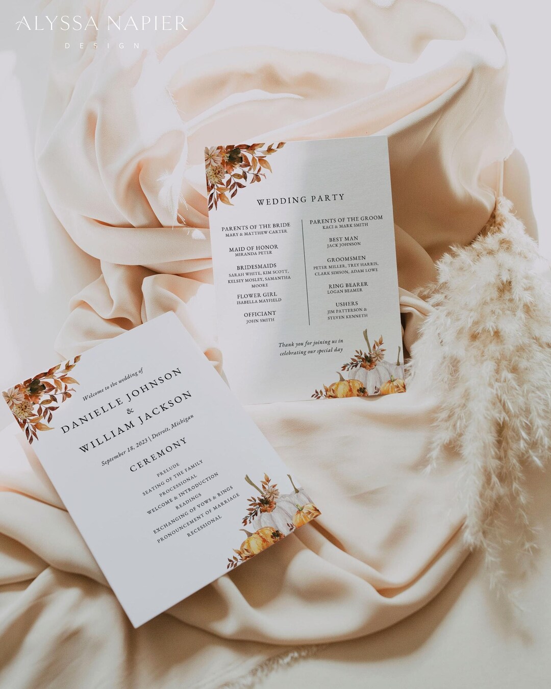 Autumn Wedding Program Printable, Fall Wedding Ceremony Program ...