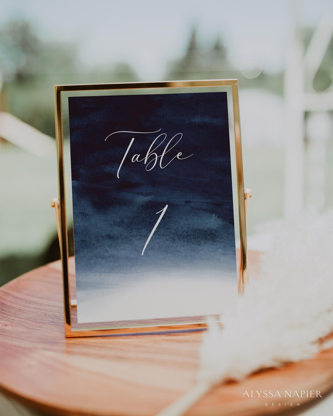Blue Wedding Table Numbers Template, Navy Blue Watercolor Wedding Table ...