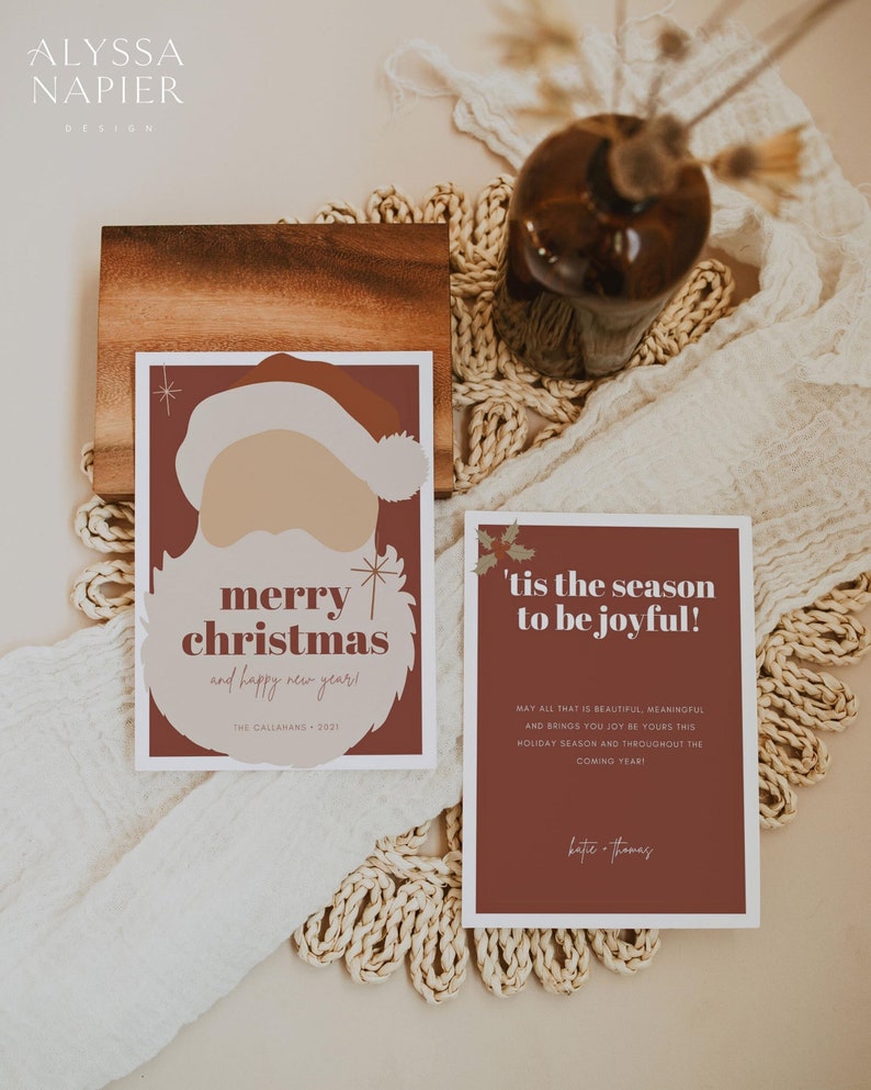 Modern Holiday Card Template Boho Christmas Card Santa - Etsy