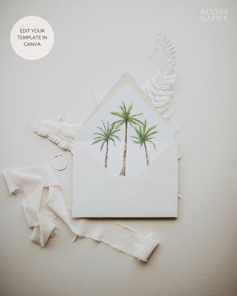 Palm Tree Envelope Liner Template Canva, Tropical Envelope Liner ...