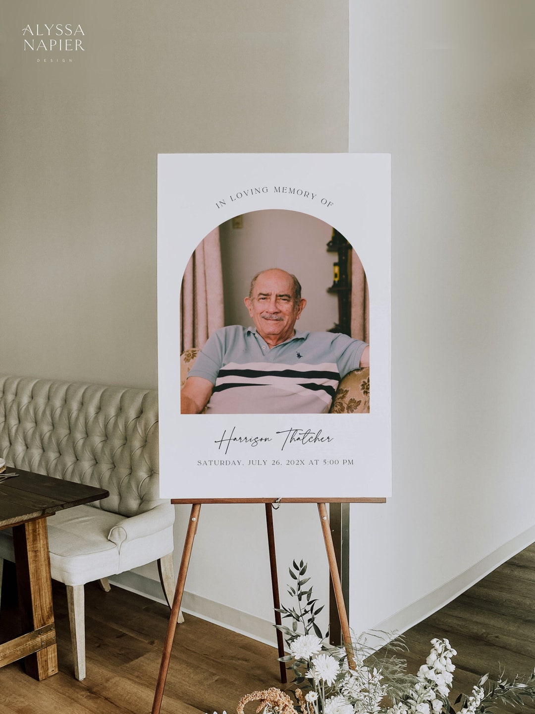 In Loving Memory Sign With Picture, Funeral Welcome Sign for Man ...