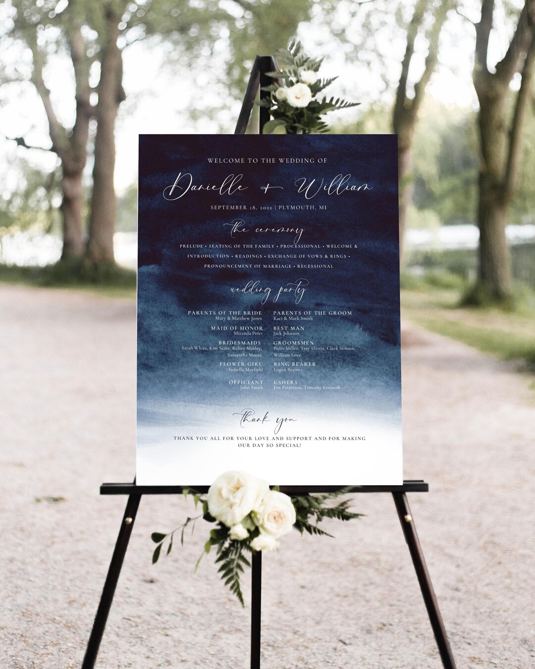 Wedding Ceremony Program Sign, Navy Blue Wedding Decor, Editable ...