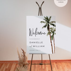 Tropical Wedding Welcome Sign Template, Palm Tree Welcome to Our ...