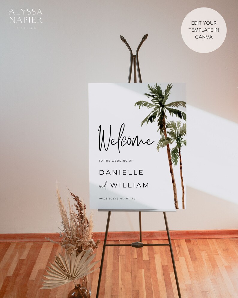 Tropical Wedding Welcome Sign Template, Palm Tree Welcome to Our ...