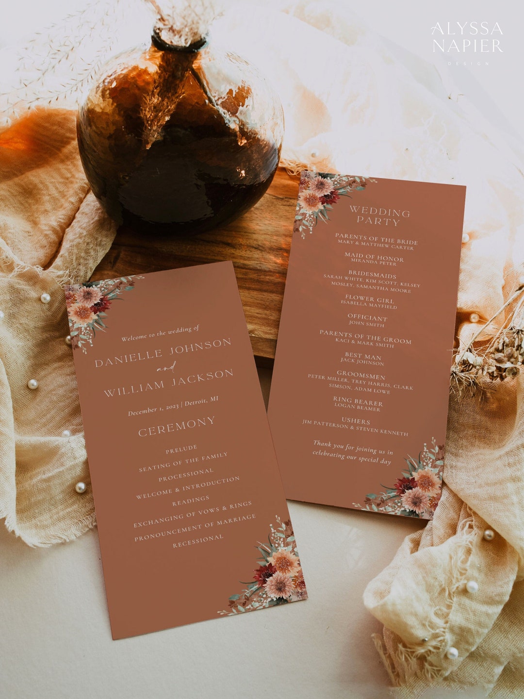 Terracotta Wedding Program Canva Template, Boho Wedding Ceremony ...