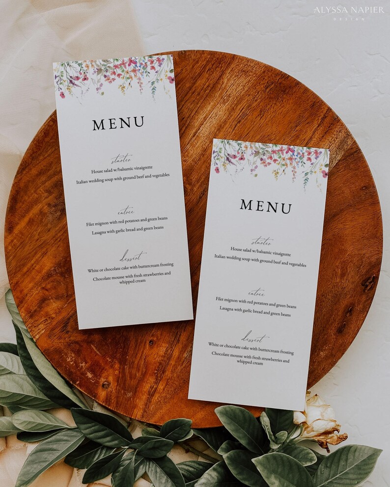 Wildflower Wedding Menu Template Spring Wedding Menu | Etsy
