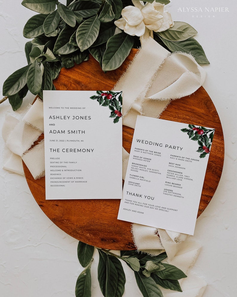 Christmas Wedding Program Template Download Winter Wedding - Etsy