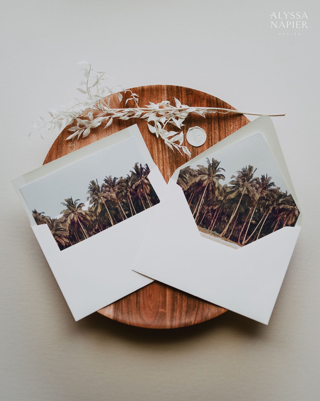 Tropical Palm Tree Wedding Envelope Liner Template Canva, Watercolor ...