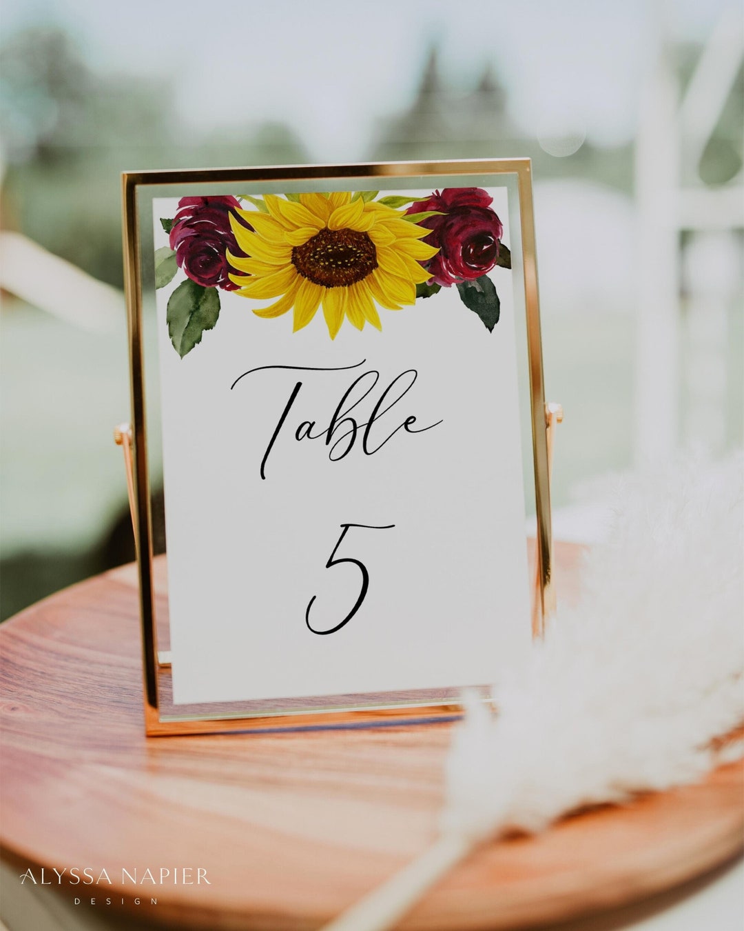Sunflower Wedding Table Number Sign, Sunflower and Roses Wedding ...