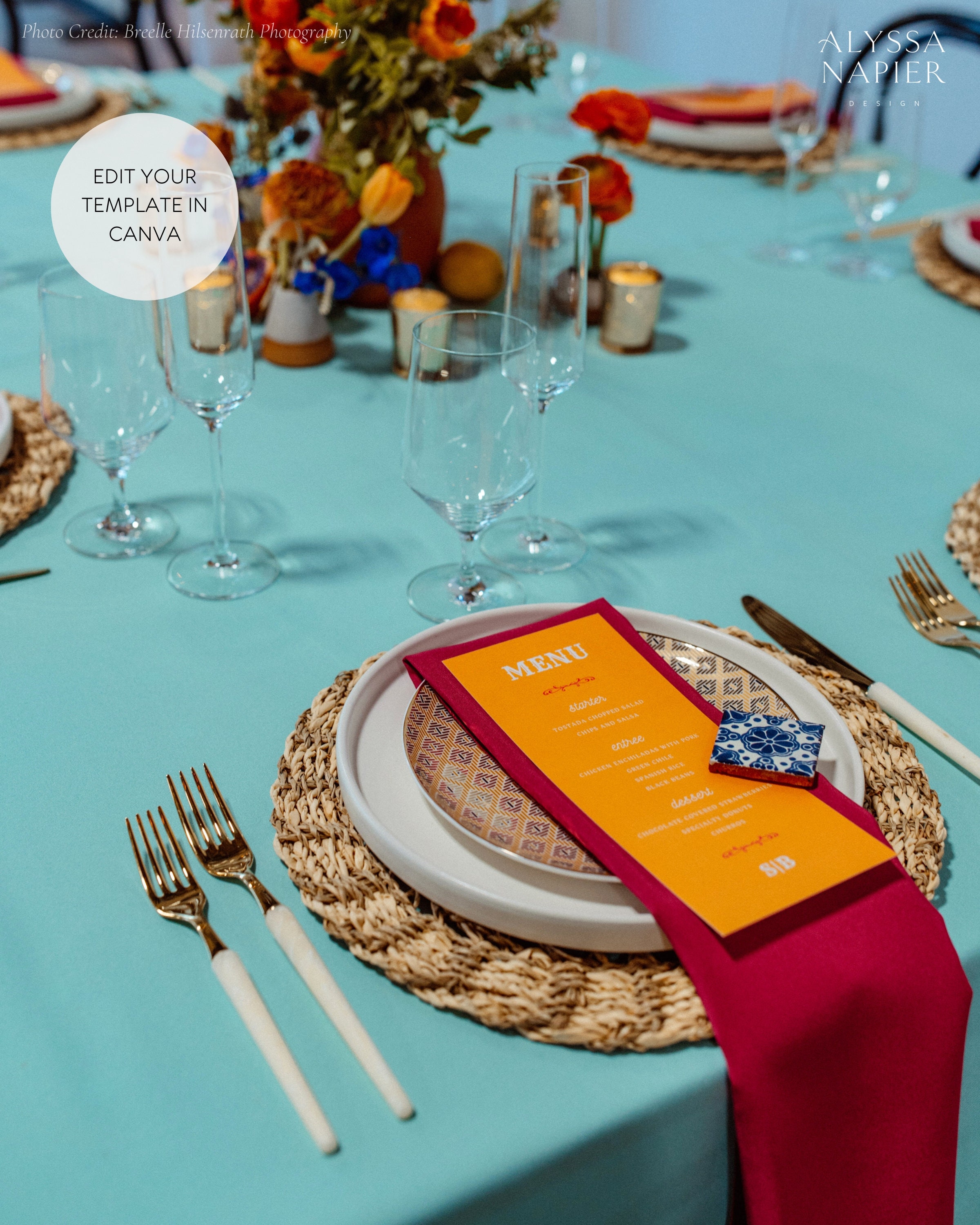 Vibrant Orange and Pink Wedding Menu Card Template, Southwestern ...