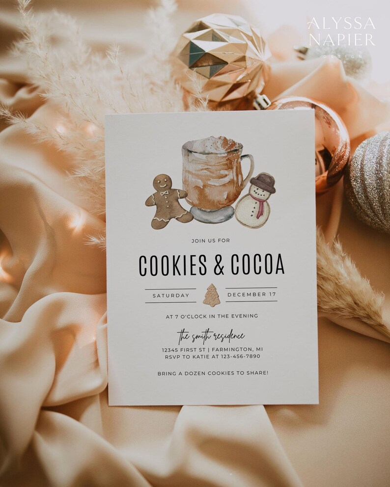 Cookies and Cocoa Invitation, Christmas Cookies Invitation, Hot ...