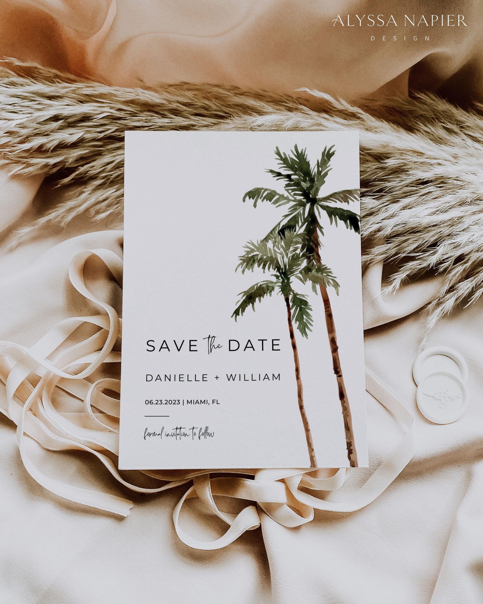 Palm Tree Save the Date Template, Beach Wedding Save the Date Card ...