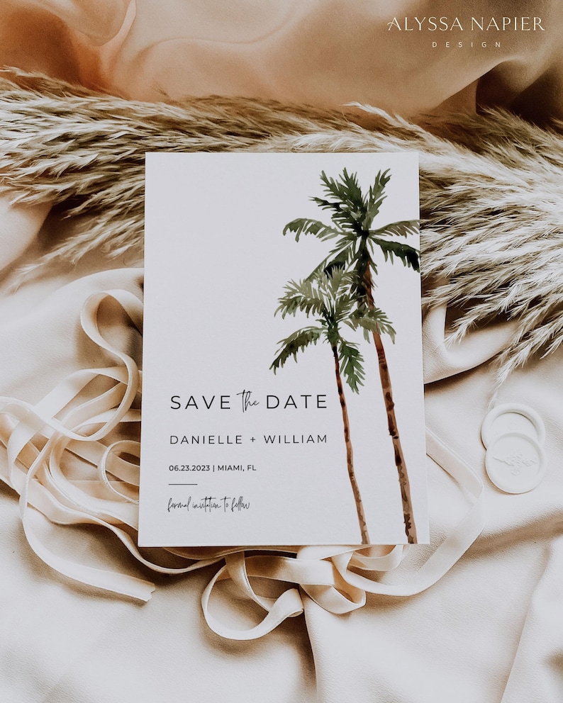 Palm Tree Save the Date Template, Beach Wedding Save the Date Card ...
