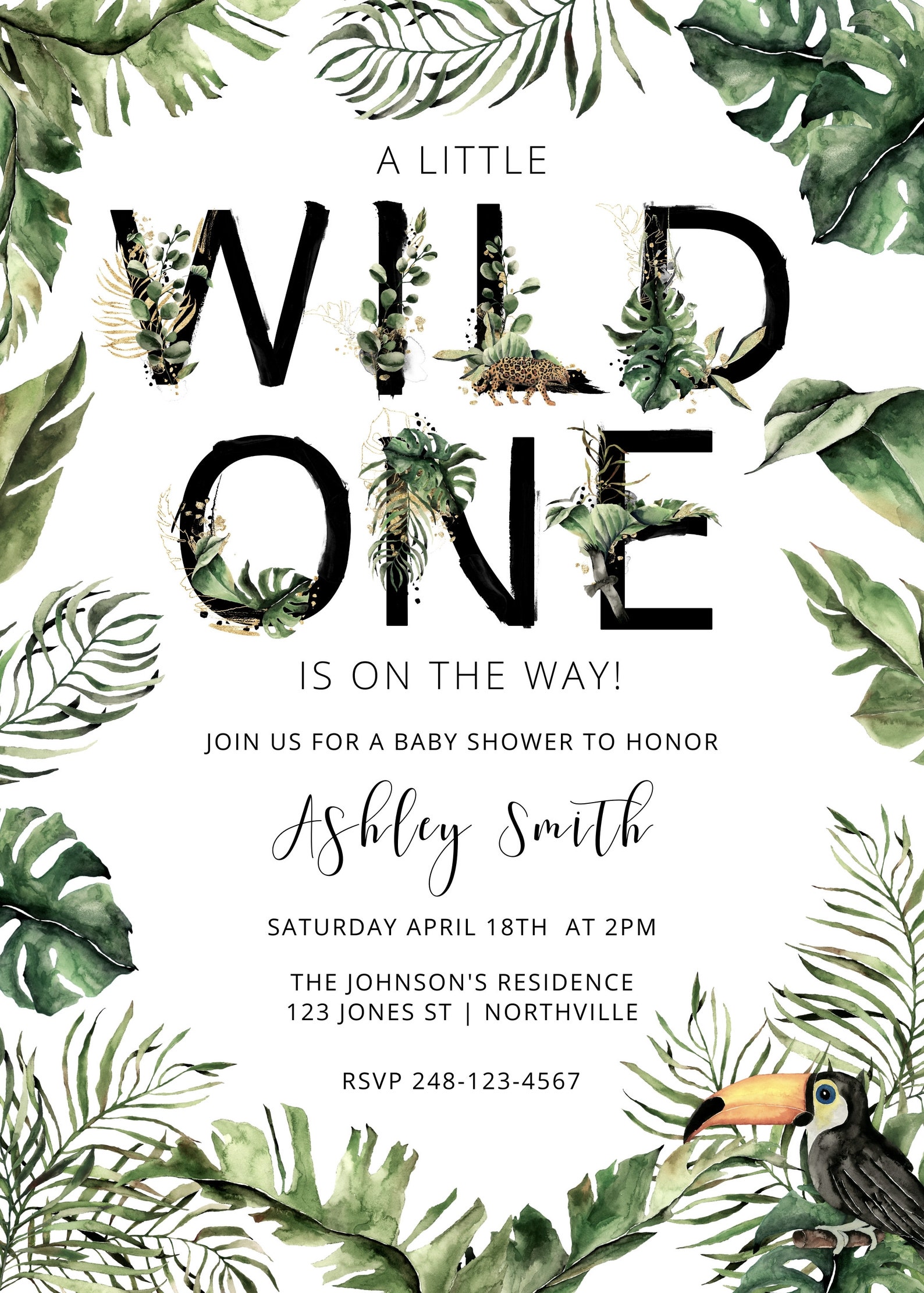 Wild One Baby Shower Invitation, Jungle Theme Baby Shower Invite, A ...