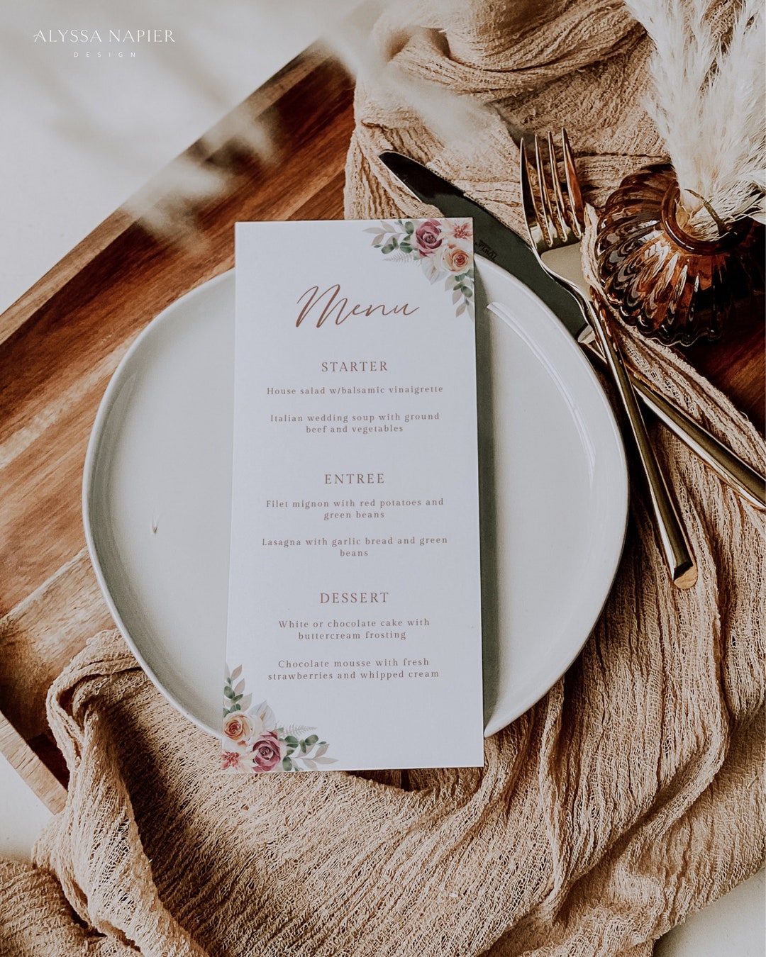 Boho Wedding Menu Template, Printable Dinner Menu Card, Editable Boho ...