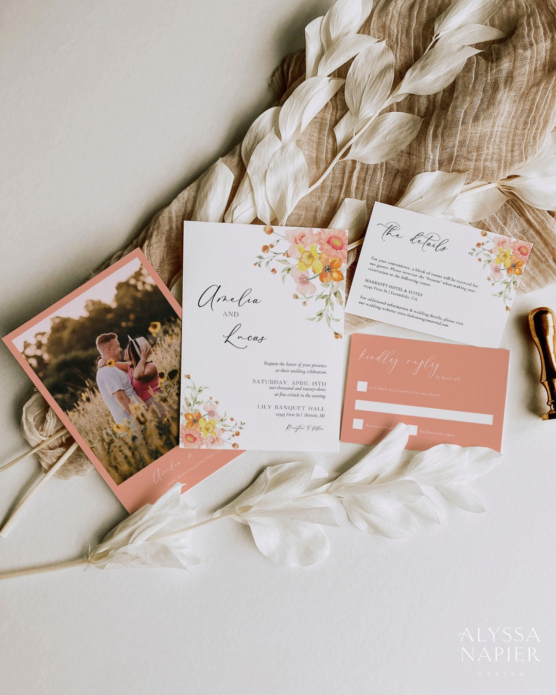 Colorful Wedding Invitation Suite, Spring Wedding Invitation Template ...