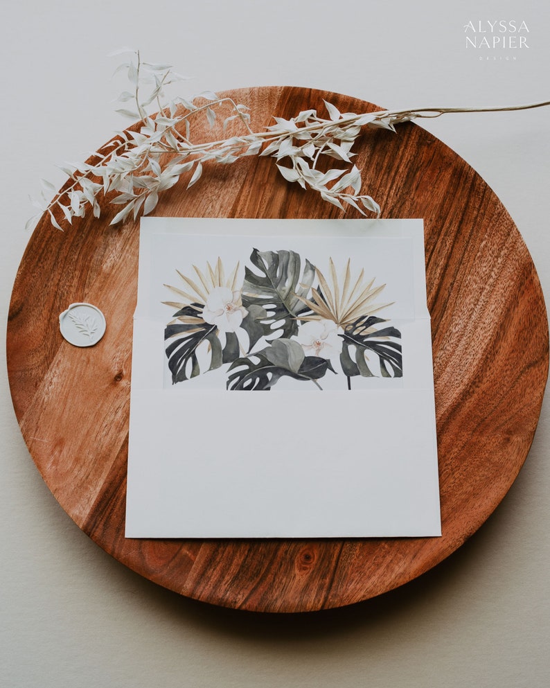 Monstera Leaf Envelope Liner Template Canva, Tropical Envelope Liner ...