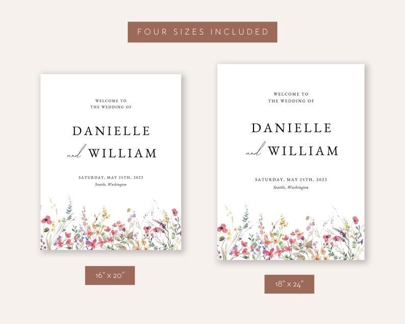 Spring Wildflower Wedding Sign, Spring Wedding Welcome Sign Template ...