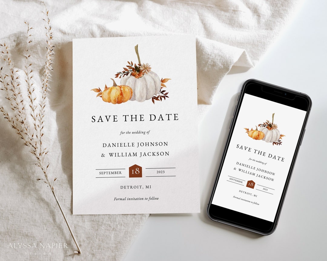 Fall Wedding Save the Date Pumpkin Save the Date Thanksgiving Save the ...