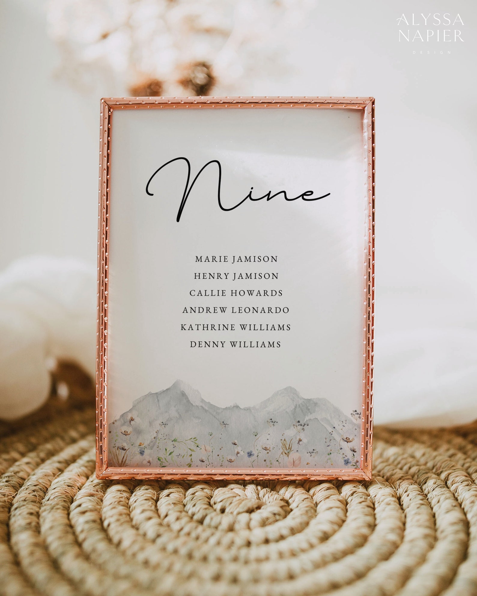 Mountain Seating Chart Card Template, Wildflower Wedding Table Seating ...