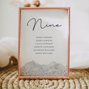 Mountain Seating Chart Card Template, Wildflower Wedding Table Seating ...