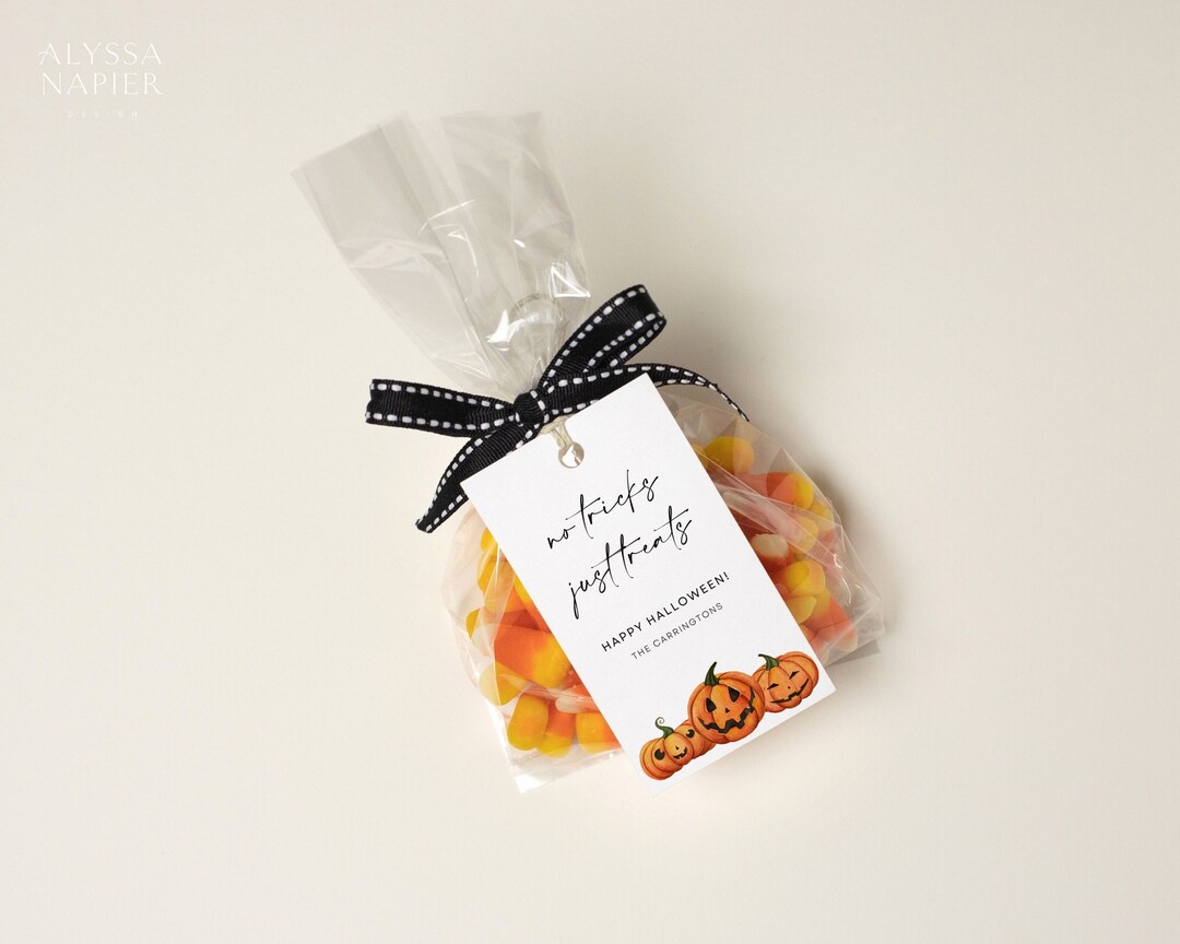Printable Halloween Gift Tag Template, No Tricks Just Treats Halloween ...