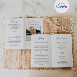 Religious Memorial Program Template Canva Printable Funeral - Etsy