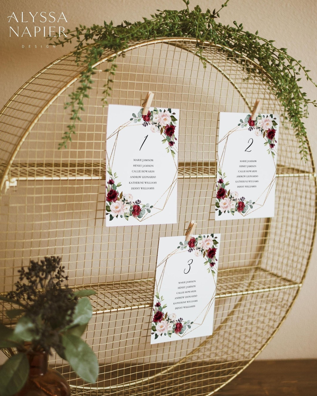 Burgundy Table Seating Card Template, Blush Wedding Seating Chart Cards ...