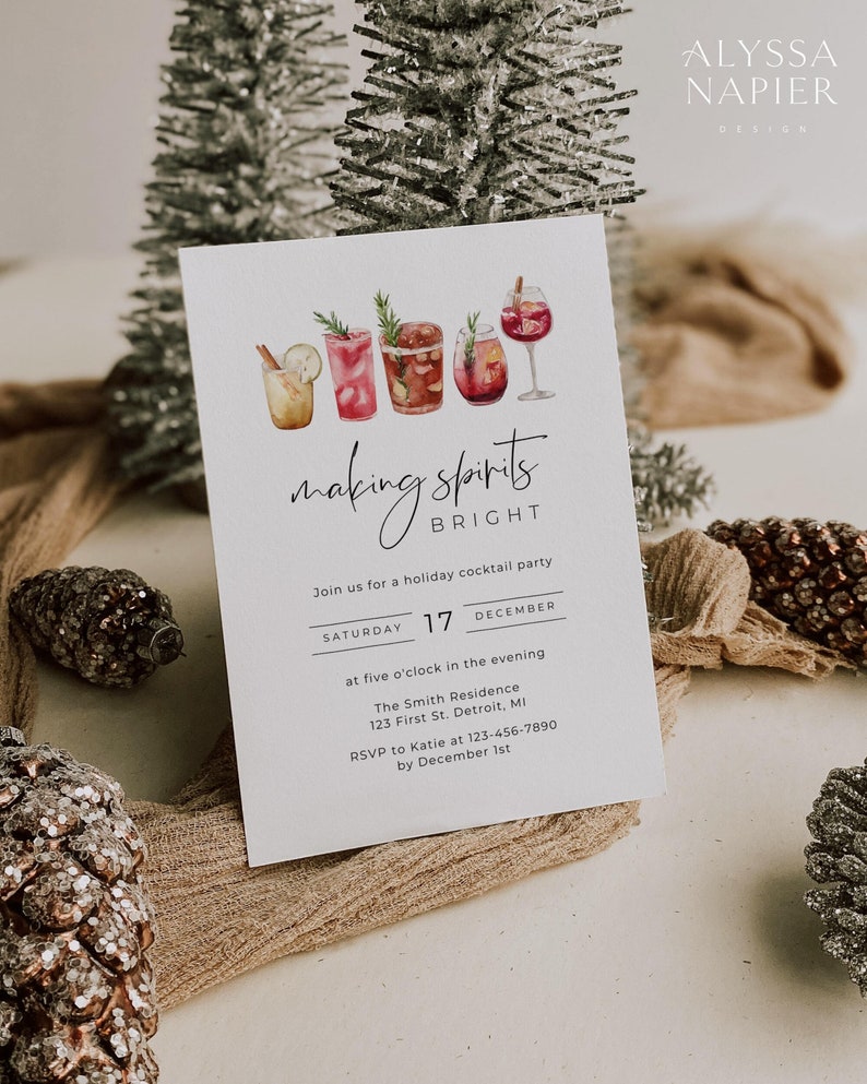 Holiday Cocktail Party Invitation Making Spirits Bright - Etsy