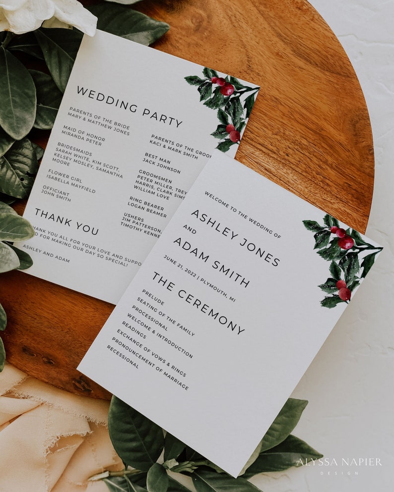 Christmas Wedding Program Template Download Winter Wedding - Etsy