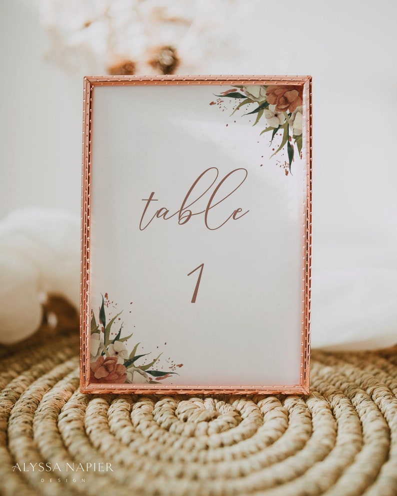 Boho Wedding Table Numbers Template, Terracotta Table Numbers Printable ...