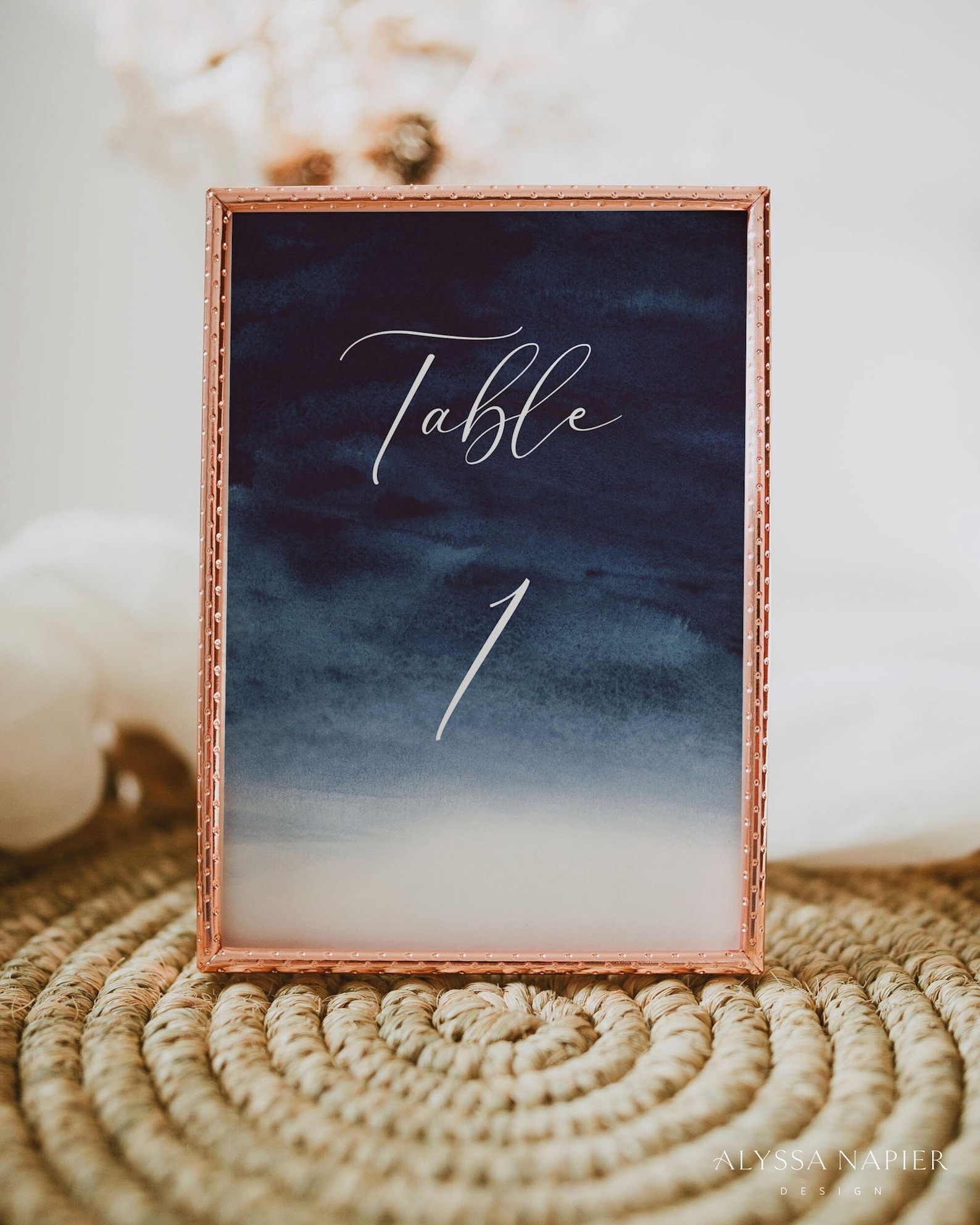 Blue Wedding Table Numbers Template, Navy Blue Watercolor Wedding Table ...