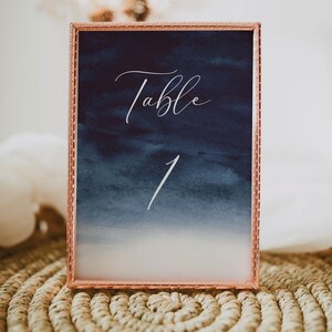 Blue Wedding Table Numbers Template, Navy Blue Watercolor Wedding Table ...