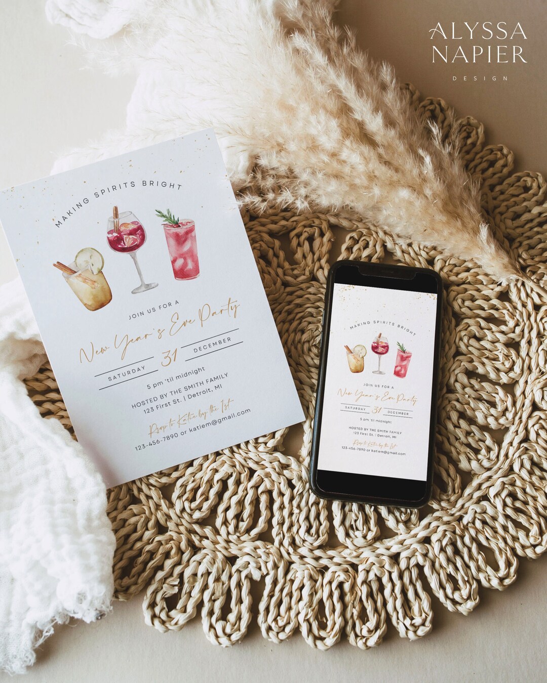 Making Spirits Bright Invitation, Holiday Cocktail Party Evite, New ...