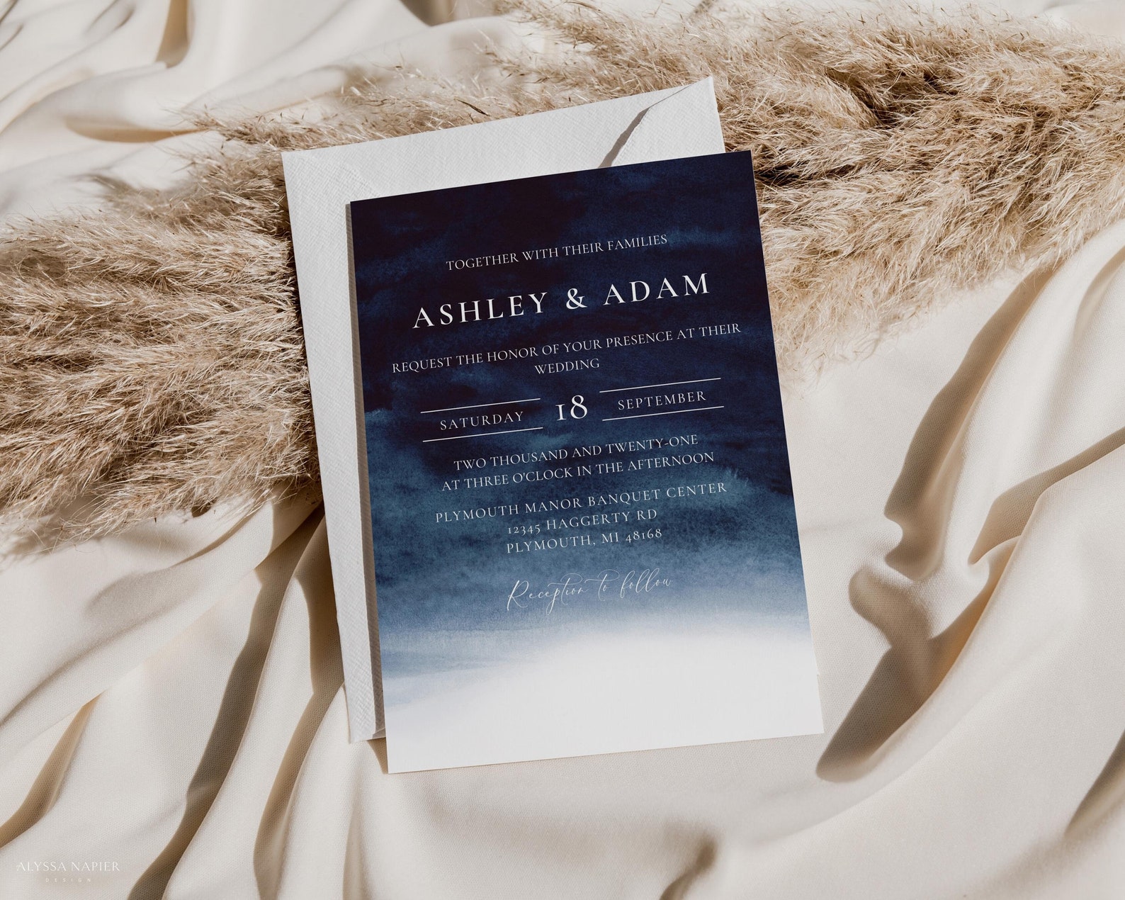 Dark Blue Watercolor Wedding Invitation Suite Printable - Etsy