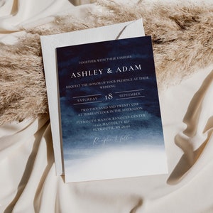 Dark Blue Watercolor Wedding Invitation Suite Printable - Etsy