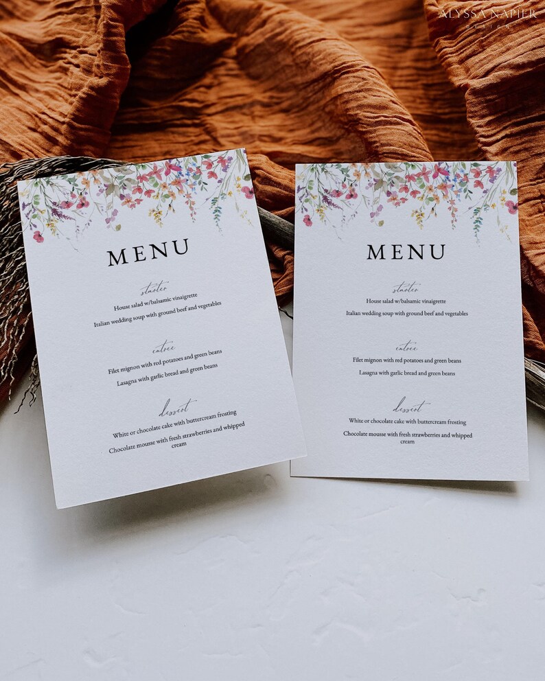 Wildflower Wedding Menu Template Spring Wedding Menu | Etsy