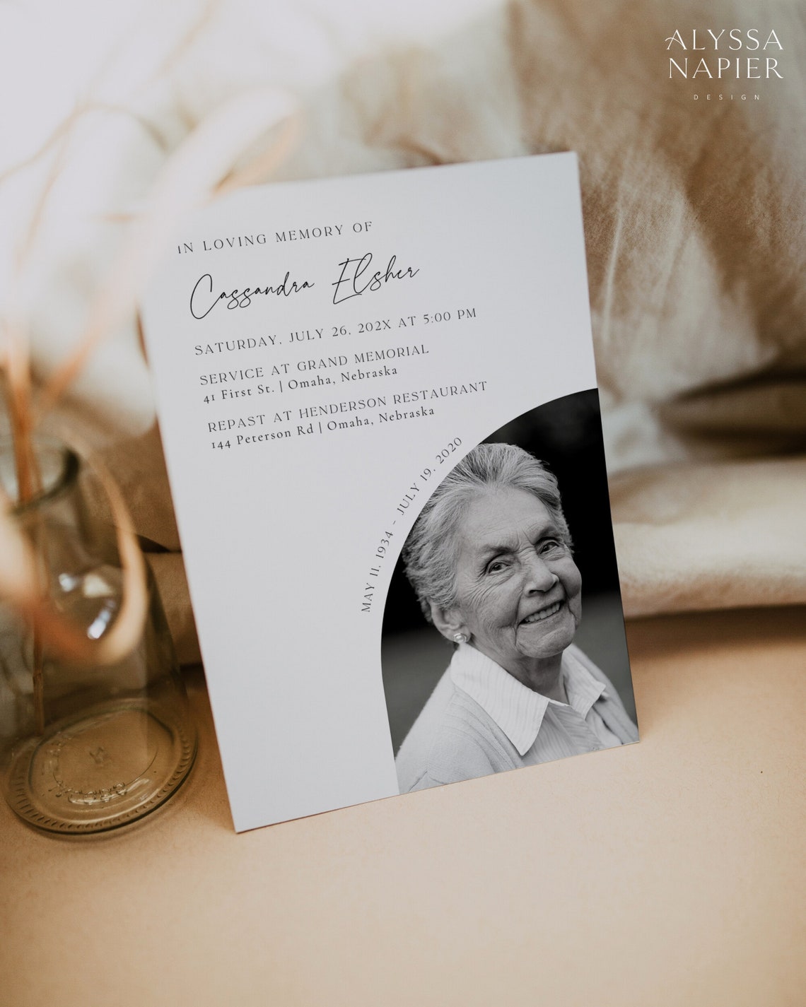 Elegant Funeral Invitation Template Digital, Editable Memorial Template ...