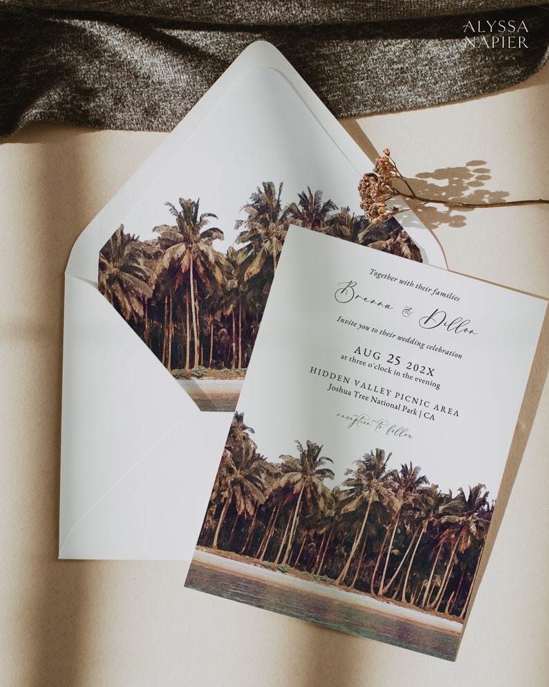 Tropical Palm Tree Wedding Envelope Liner Template Canva - Etsy