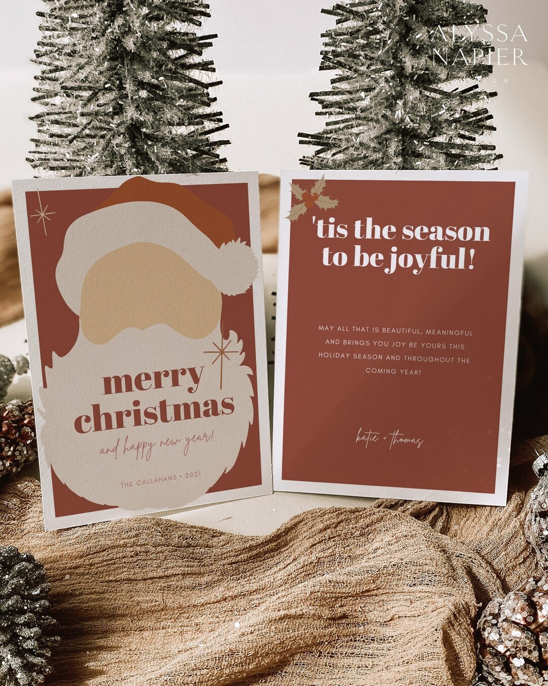 Modern Holiday Card Template Boho Christmas Card Santa - Etsy