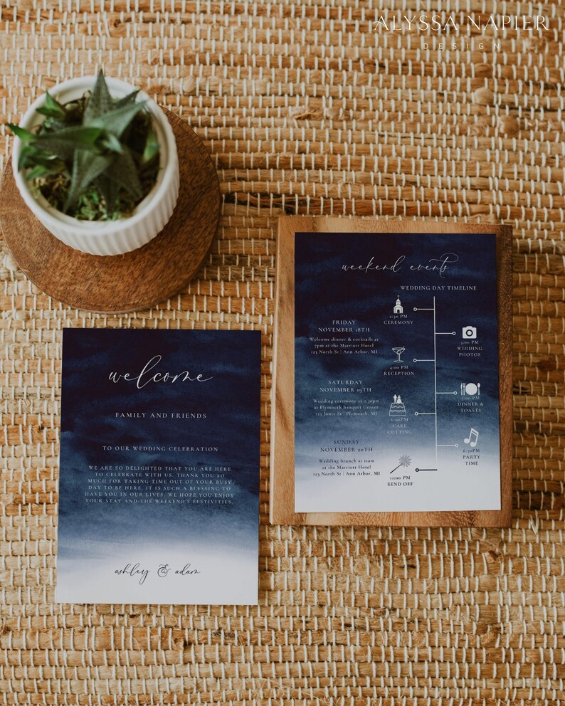 Navy Blue Welcome Itinerary Wedding Blue Wedding Weekend - Etsy